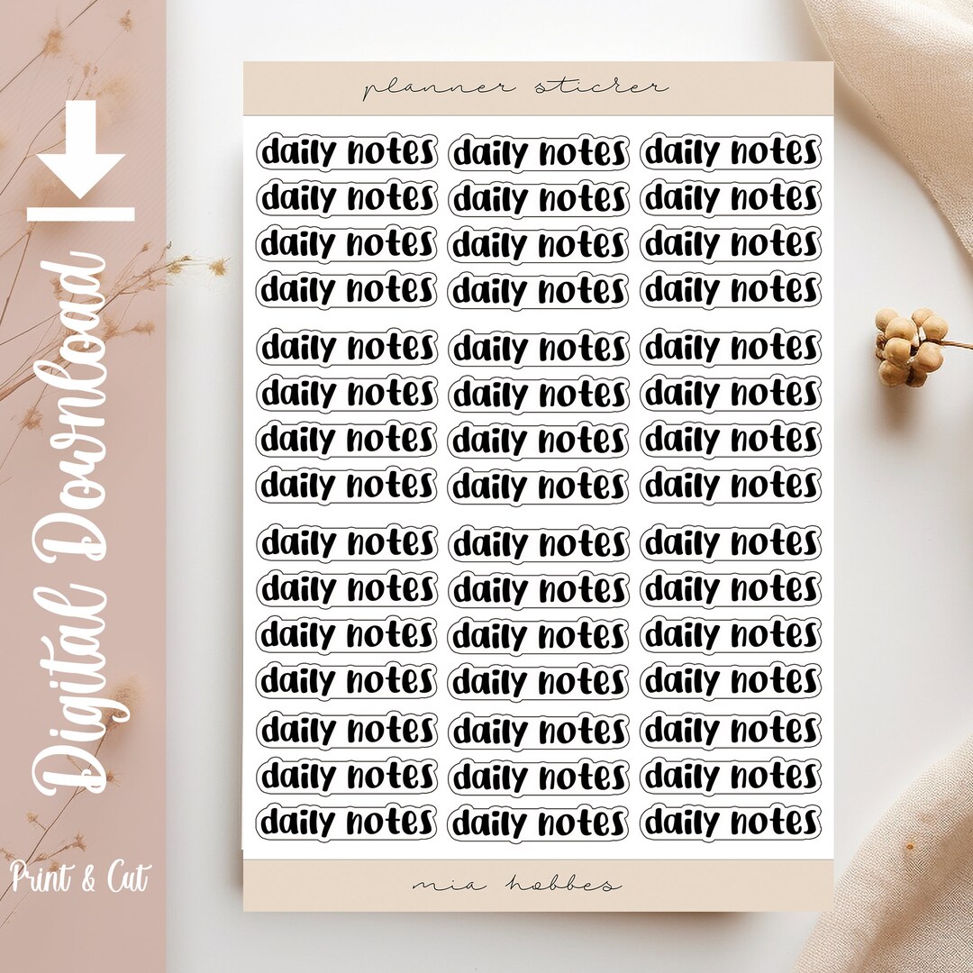 PRINTABLE Daily Notes Sticker, Digital Script Stickers, Printable ...