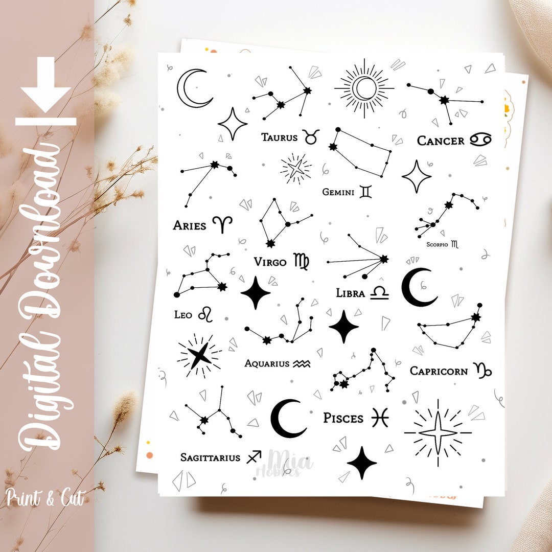 PRINTABLE Zodiac Signs Sticker Sheet, Zodiac Sticker Sheet, Zodiac ...