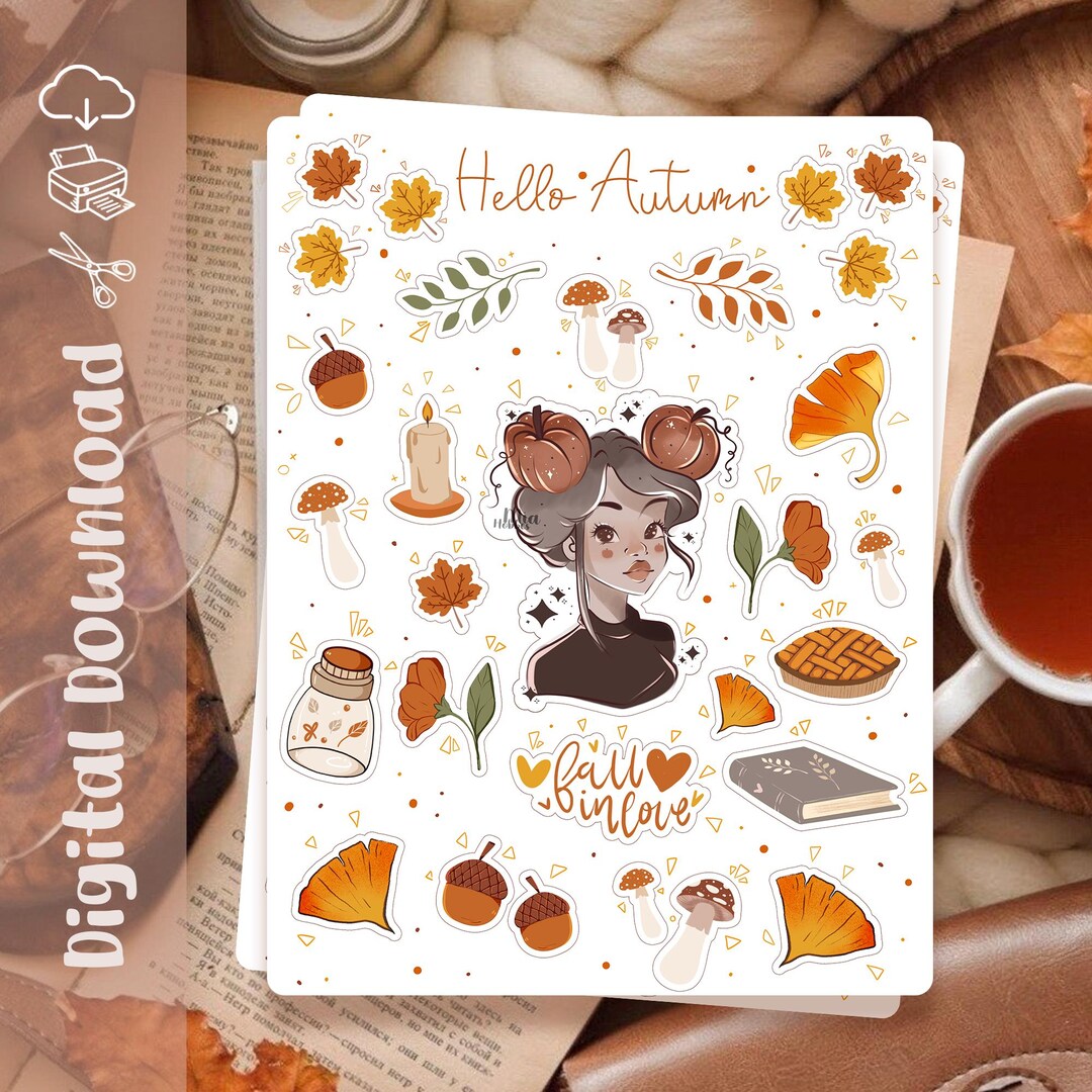 Cozy Fall Printable Sticker Sheet Autumn Digital Stickers for Planners ...