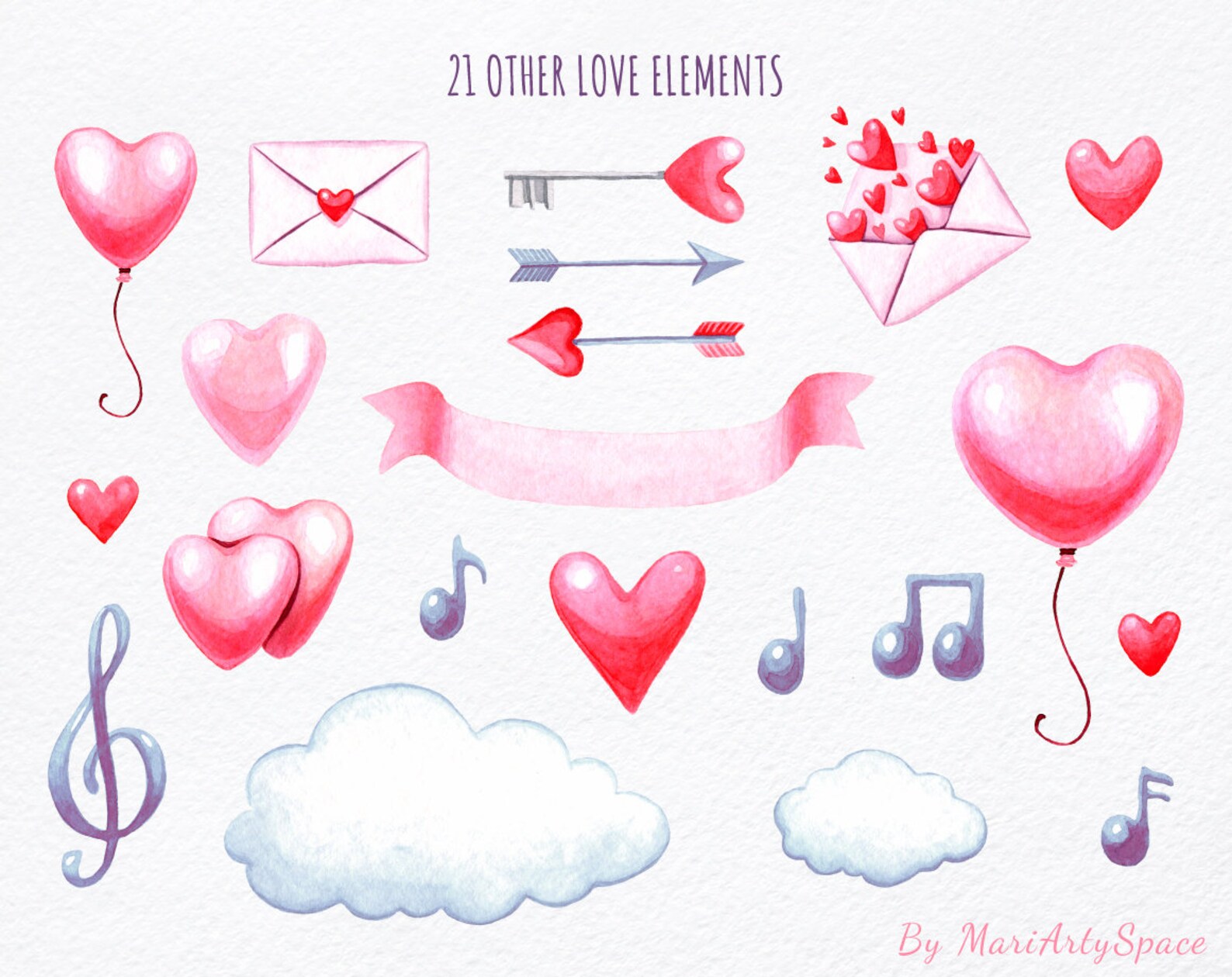 Watercolor Valentines Day Clipart Valentines Download Birds | Etsy