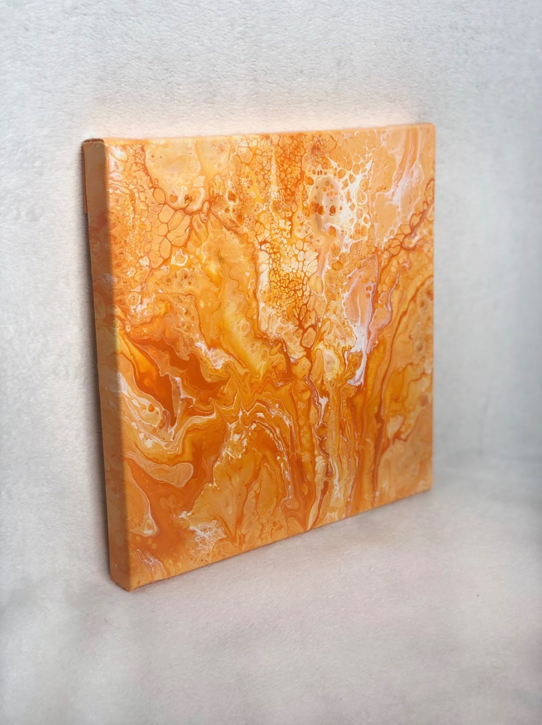 Acrylic Pour Orange Bright Orange Acrylic Painting 8x8 Small Painting ...