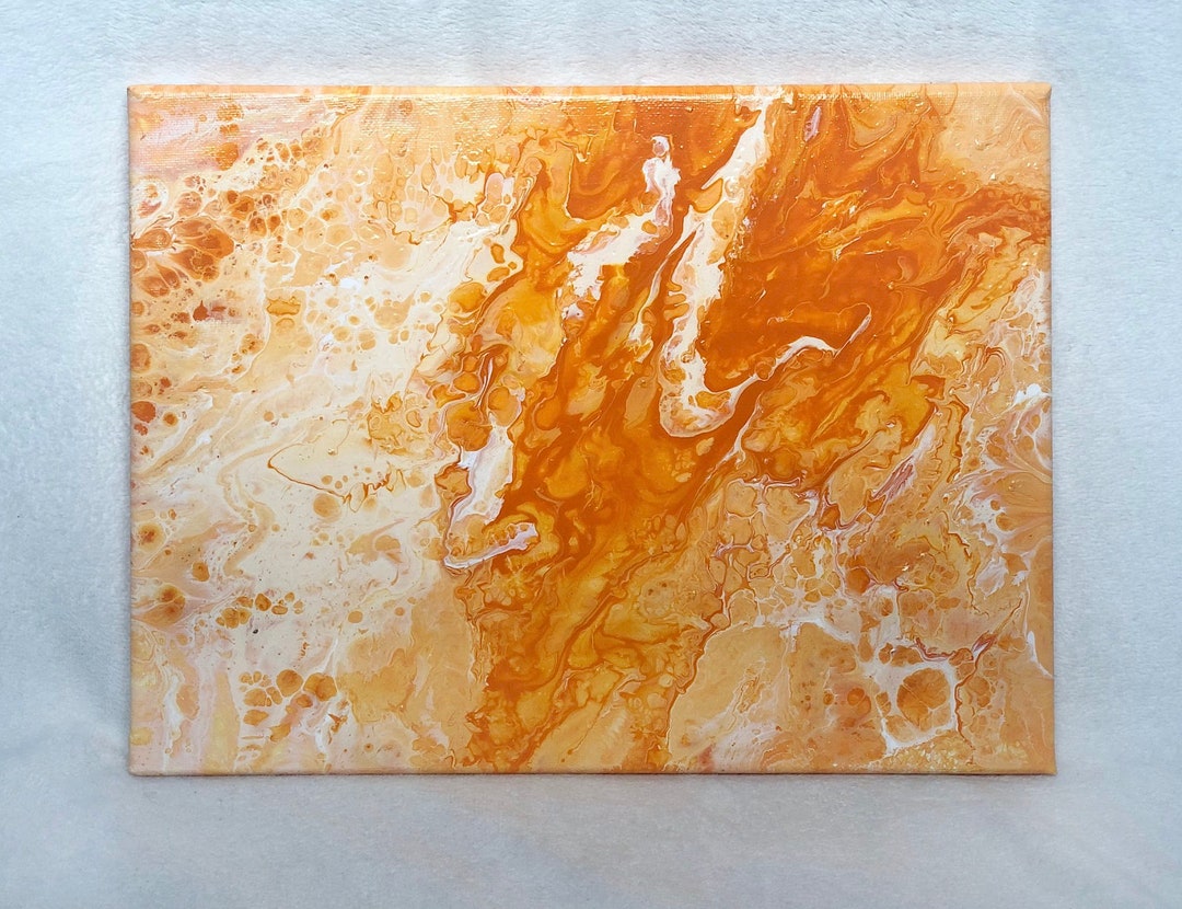 Acrylic Pour Orange Bright Orange Acrylic Painting 9x12 Small Medium ...