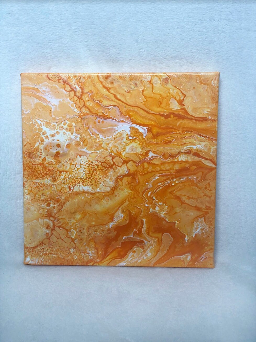 Acrylic Pour Orange Bright Orange Acrylic Painting 8x8 Small Painting ...