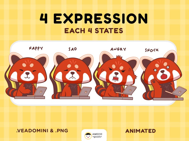 Pngtuber Red Panda Avatar for Twitch Vtuber: Veadotube Format Easy to ...