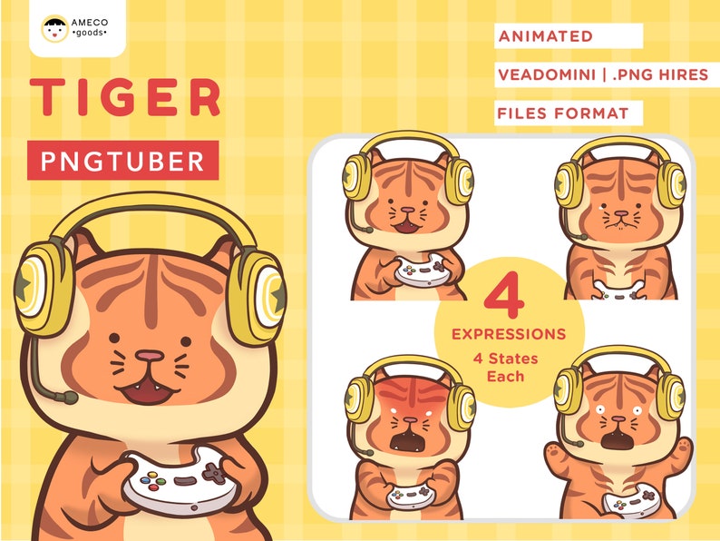 Pngtuber Cute Tiger Premade Vtuber Gamer Tiger Pngtuber Cute Tiger ...