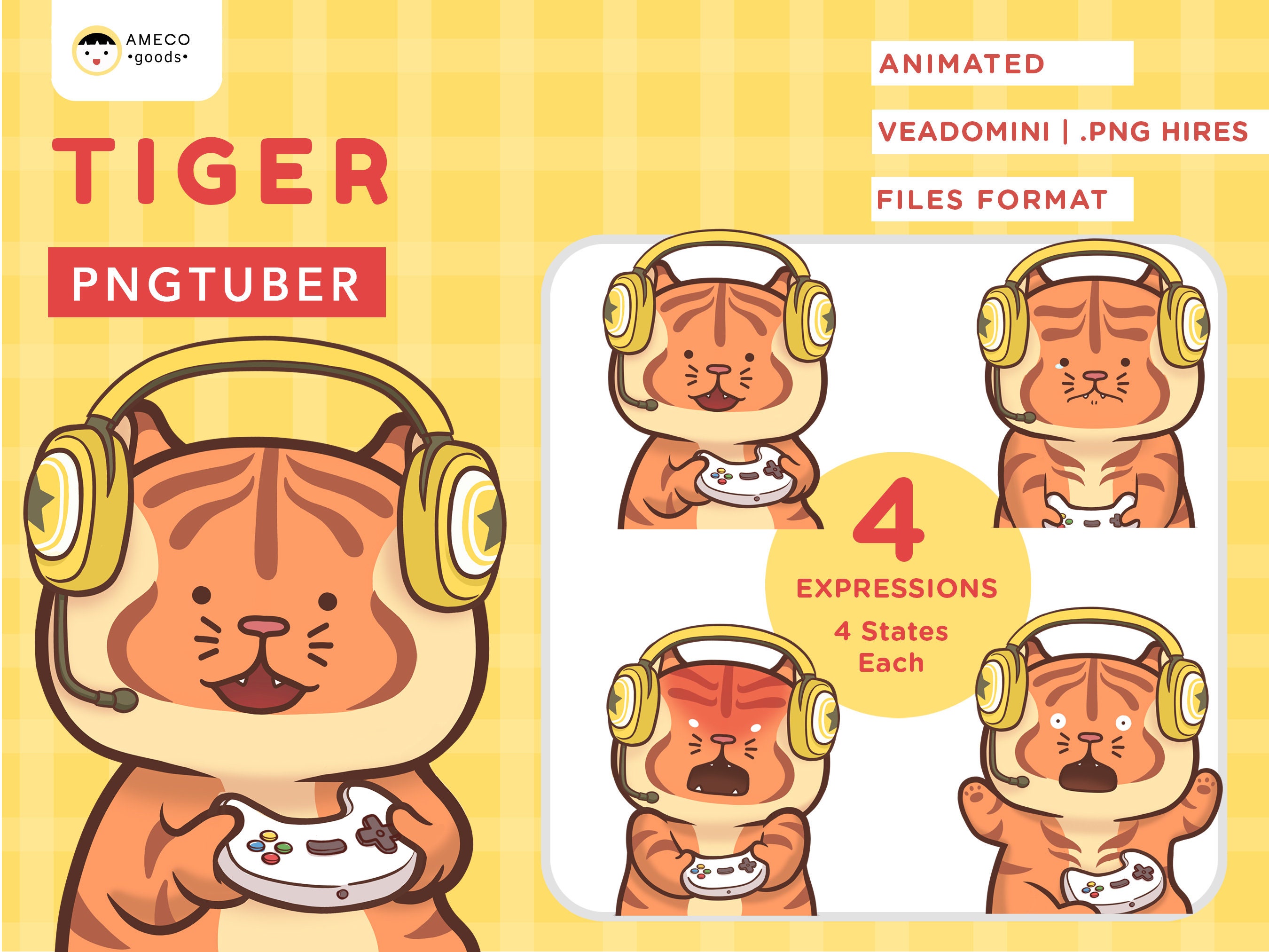 Pngtuber Cute Tiger Premade Vtuber Gamer Tiger Pngtuber Cute Tiger ...