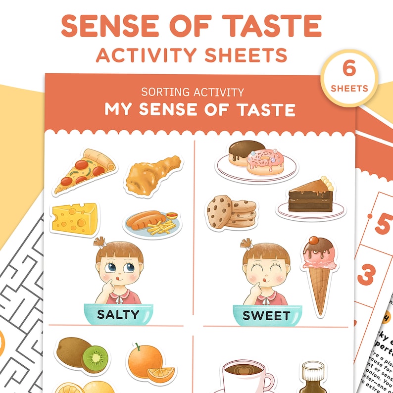 Sense of Taste Activity Sheet Toddler Preschool Matching Activity ...