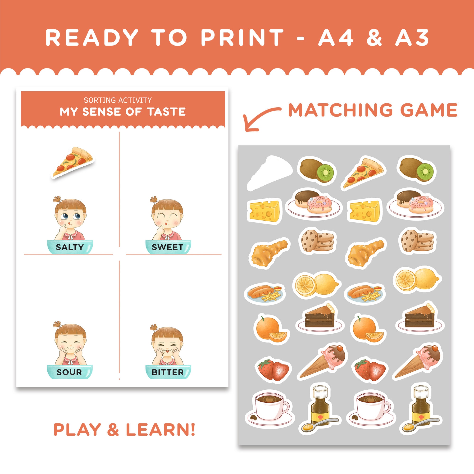Sense of Taste Activity Sheet Toddler Preschool Matching Activity ...