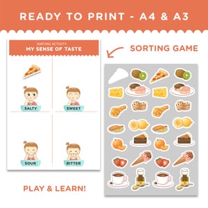 Sense of Taste Activity Sheet Toddler Preschool Matching Activity ...