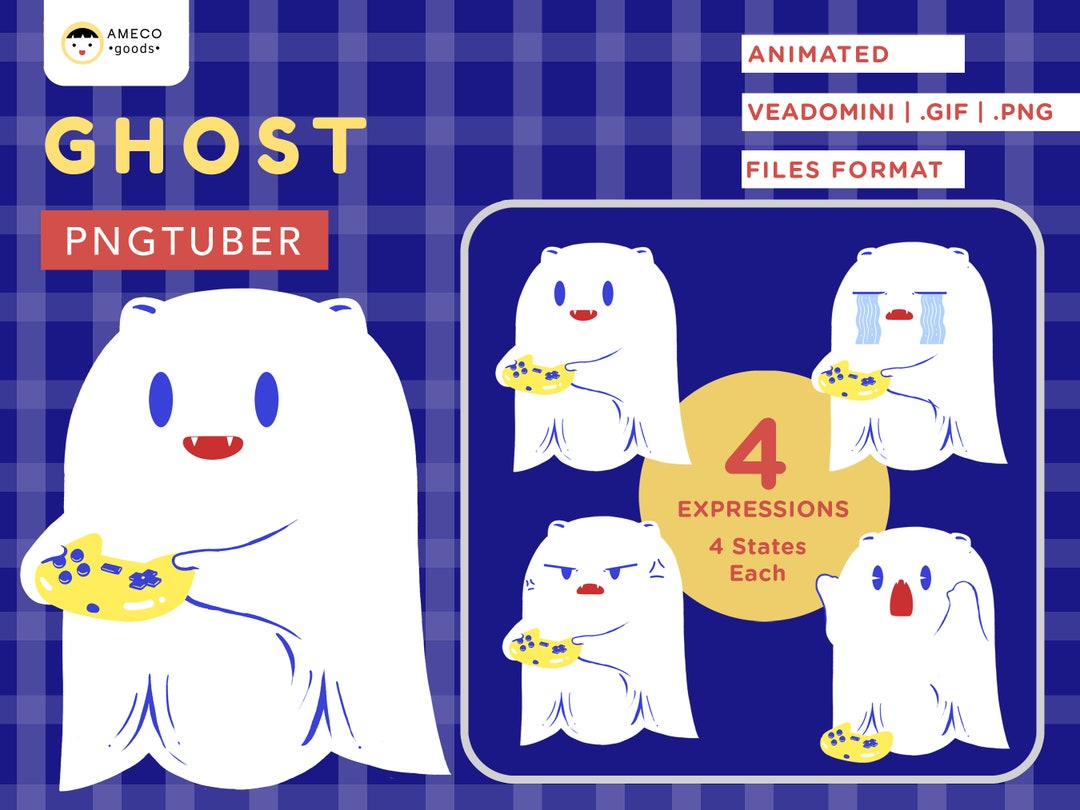 Pngtuber Gamer Ghost Premade Vtuber Gamer Ghost Pngtuber Cute Ghost ...