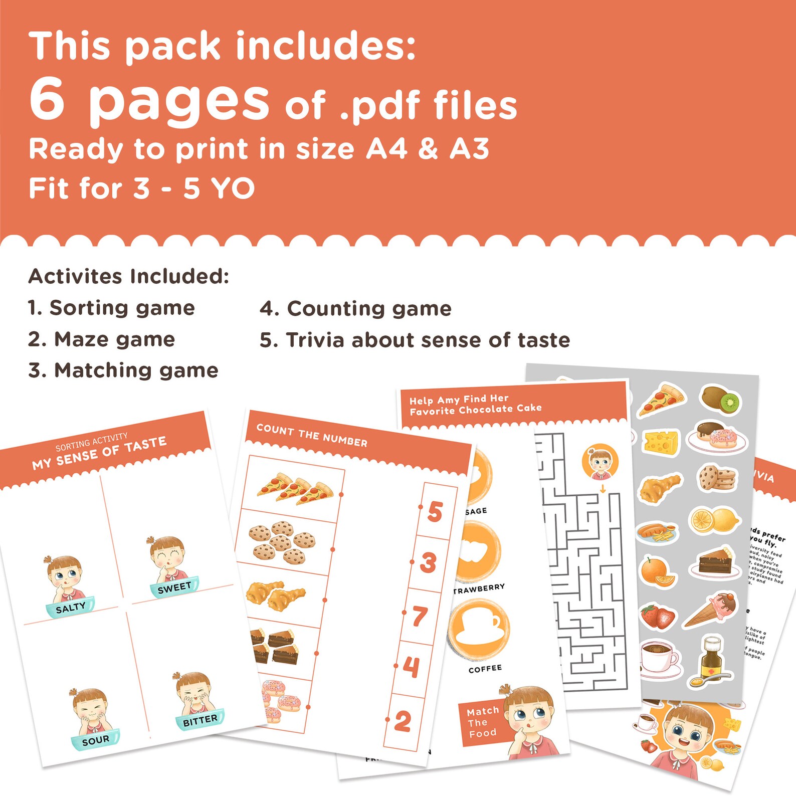 Sense of Taste Activity Sheet Toddler Preschool Matching Activity ...