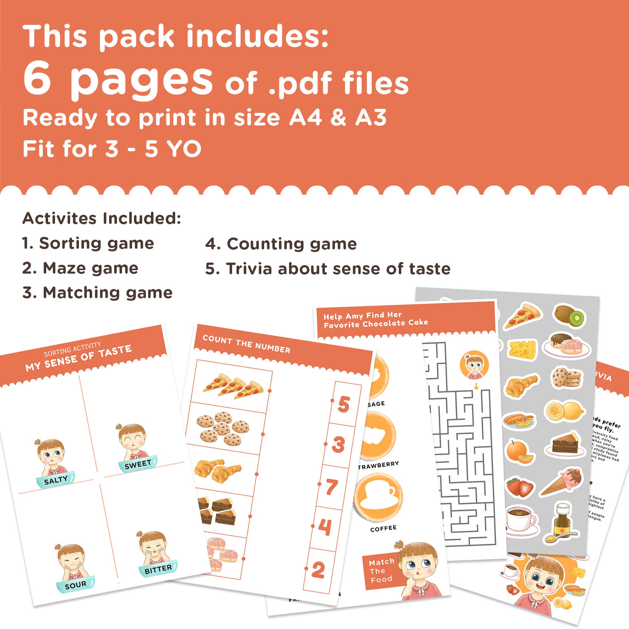 Sense of Taste Activity Sheet Toddler Preschool Matching Activity ...