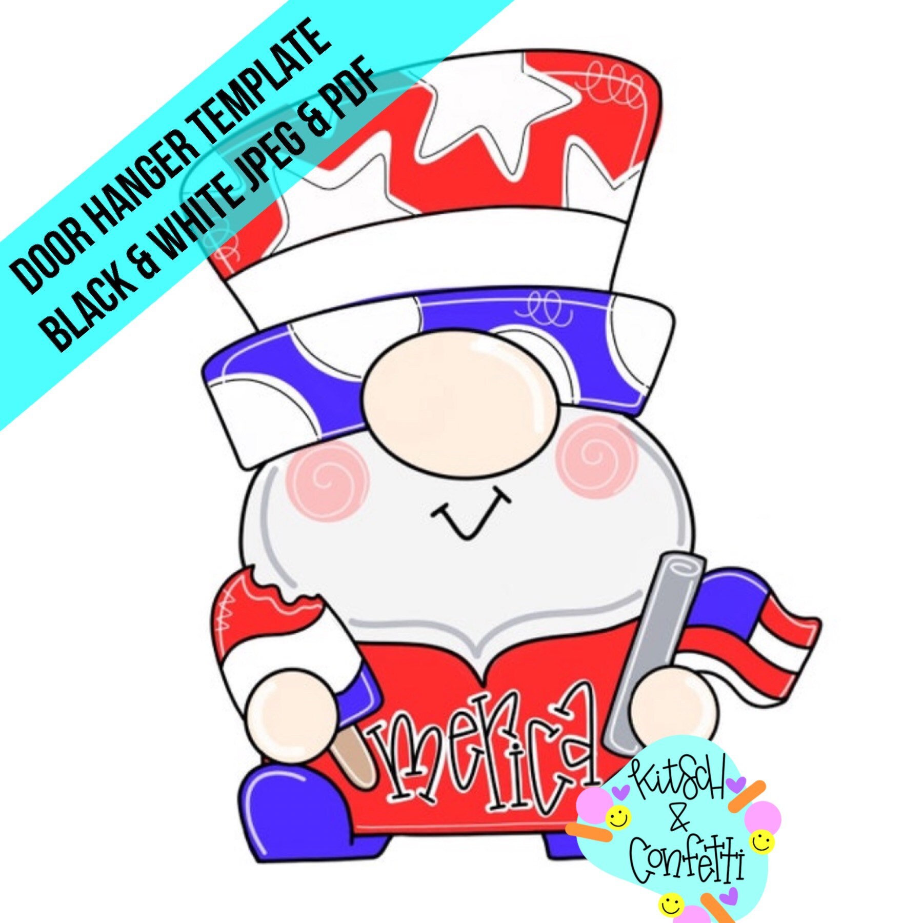TEMPLATE: 4th of July Gnome Door Hanger Patriotic Door Hanger - Etsy
