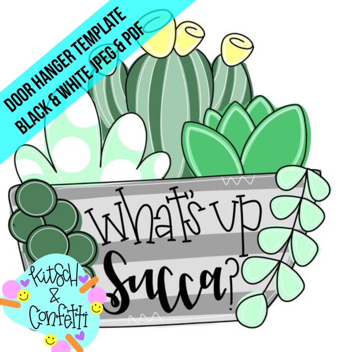 TEMPLATE: Cactus Door Hanger Template, Succulent Door Hanger Template ...