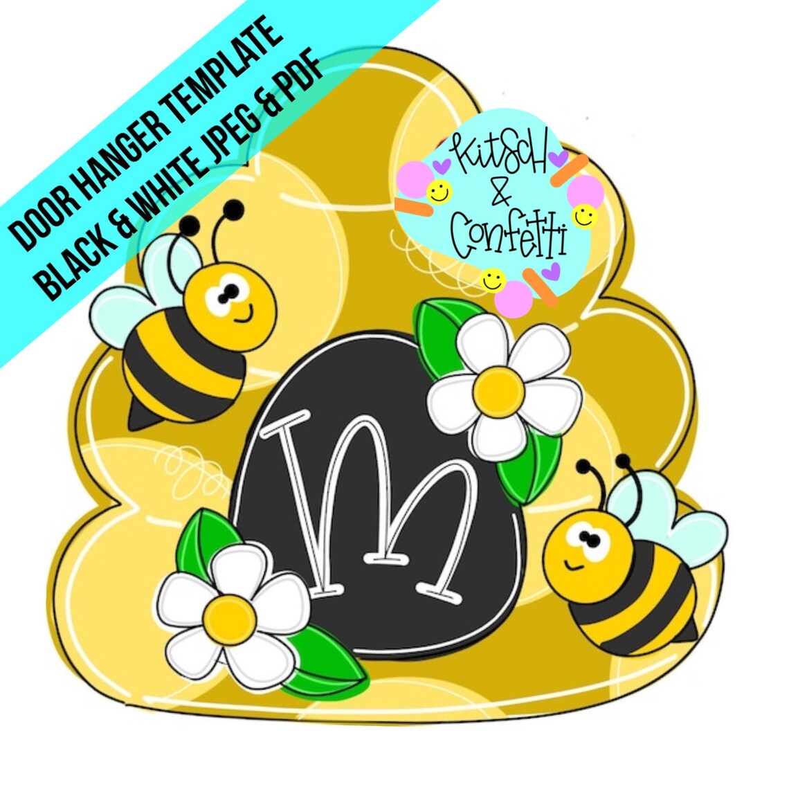 TEMPLATE: Bee Door Hanger Template Bee Hive Door Hanger - Etsy