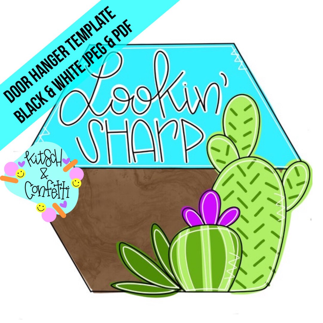 TEMPLATE: Cactus Door Hanger Template, Succulent Door Hanger Template ...