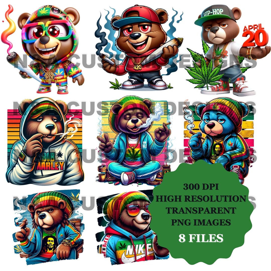 Rasta Bear PNG, DTF Bundle, Weed DTF, Stoner Bundle, Marijuana ...