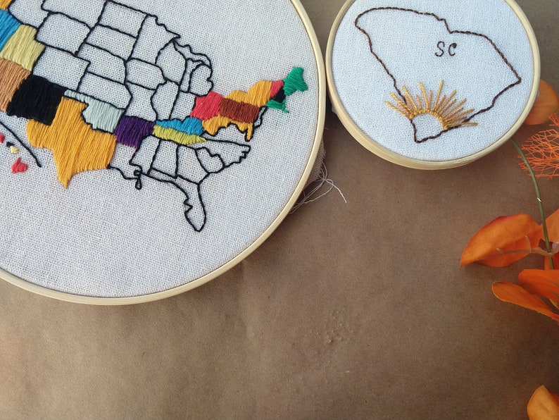 8",hand Embroidery USA Map Hoop Art, Modern Hand Embroidery USA Map ...