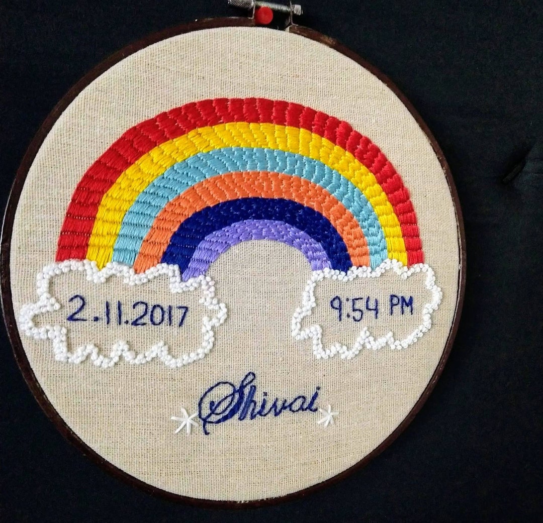 Art du cerceau de broderie arc-en-ciel - broderie à la main arc-en-ciel ...