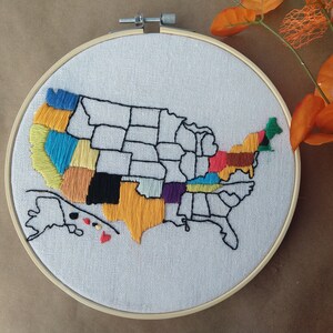 8",hand Embroidery USA Map Hoop Art, Modern Hand Embroidery USA Map ...