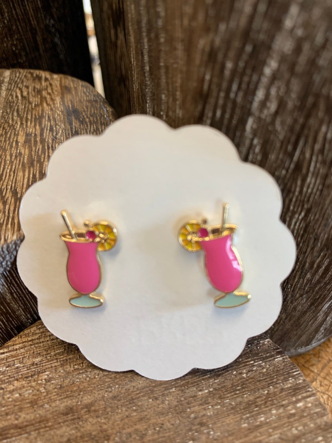 Pink Colada Stud Earrings Pina Colada Earrings Pink Drink Earrings - Etsy