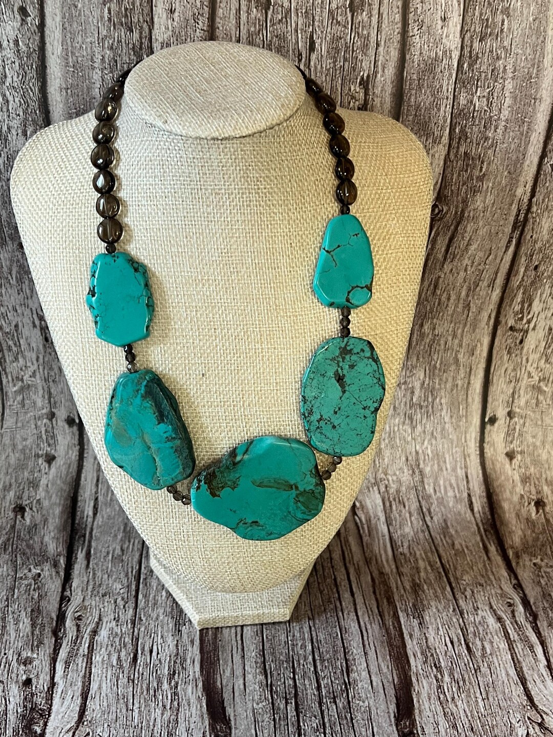 Vintage Barse 925 Turquoise & Smoky Quartz Estate Necklace Marked ...