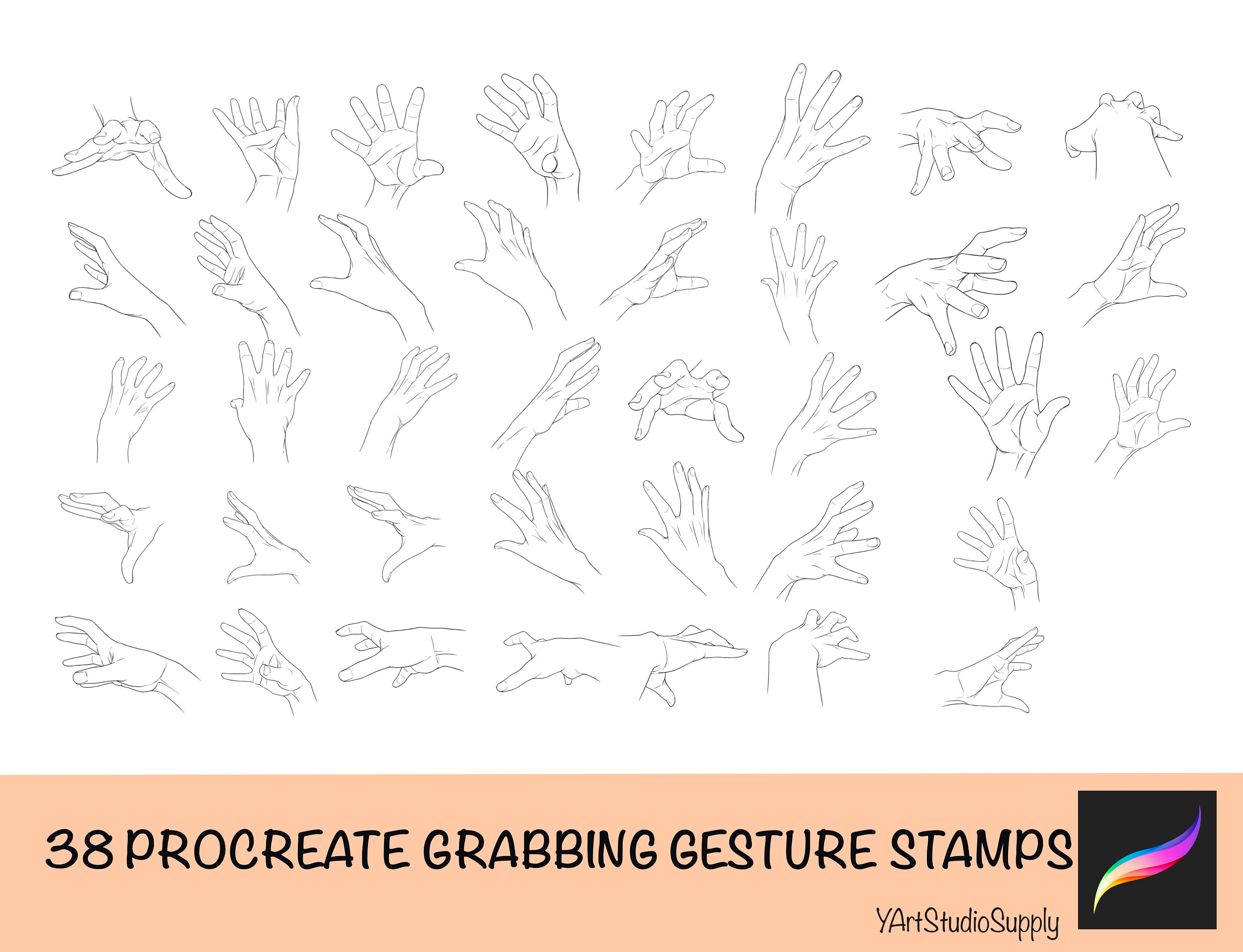 38 Grabbing Pose Hand Gesture Guide Stamps | Different Angle Hand Stamp ...