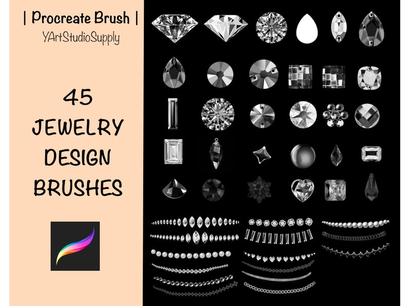 Procreate 45 Jewelry Design Brush, Gemstone and Chains | Procreate ...