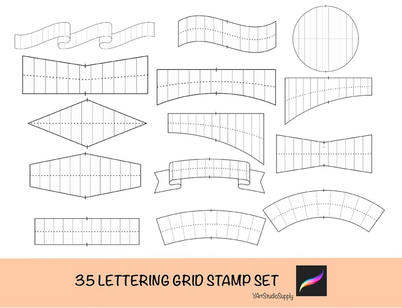 35 Lettering Grid Procreate Stamp｜calligraphy Guideline - Etsy