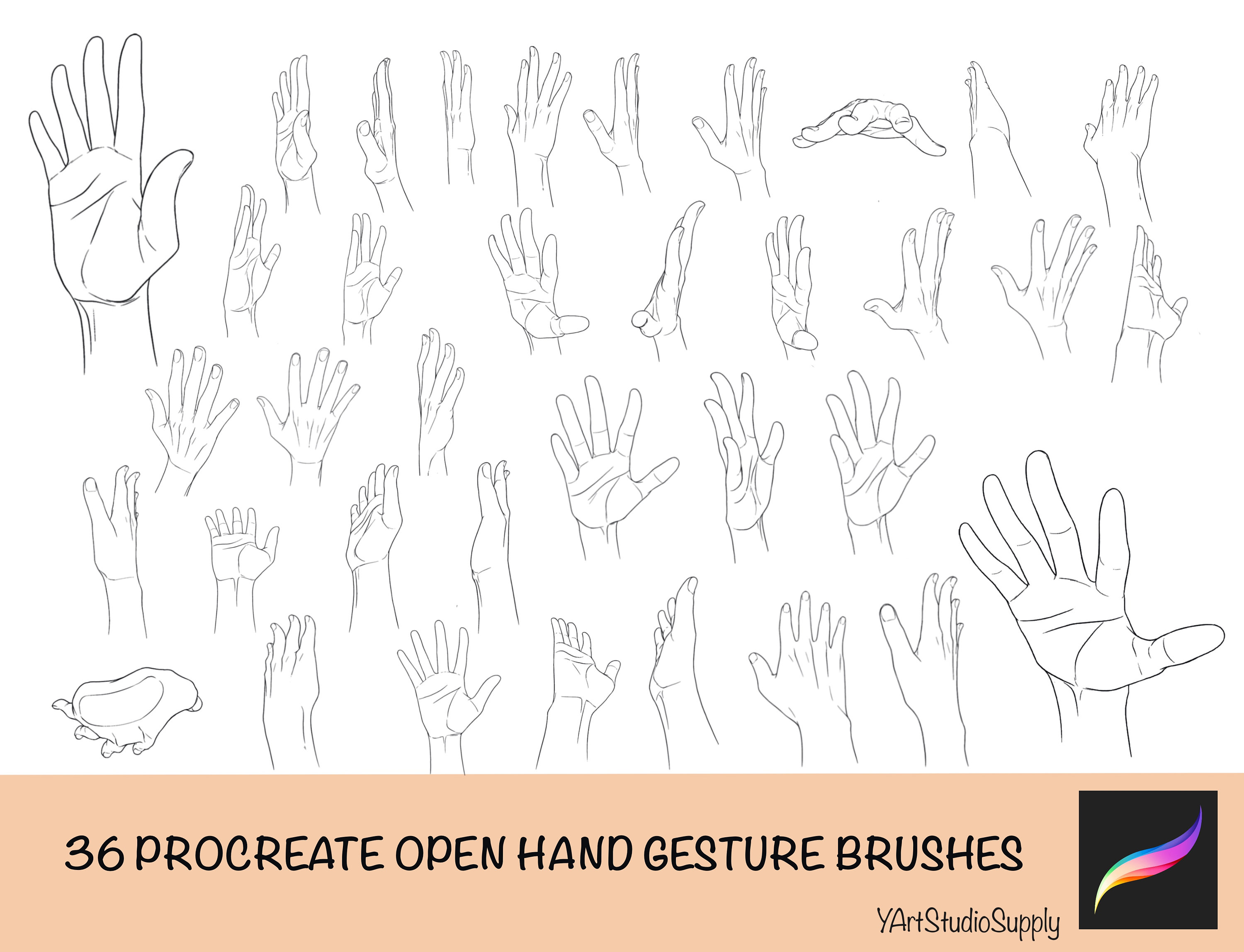 36 Open Hand Gesture Guide Stamps | Different Angle Hand Stamp Brush ...