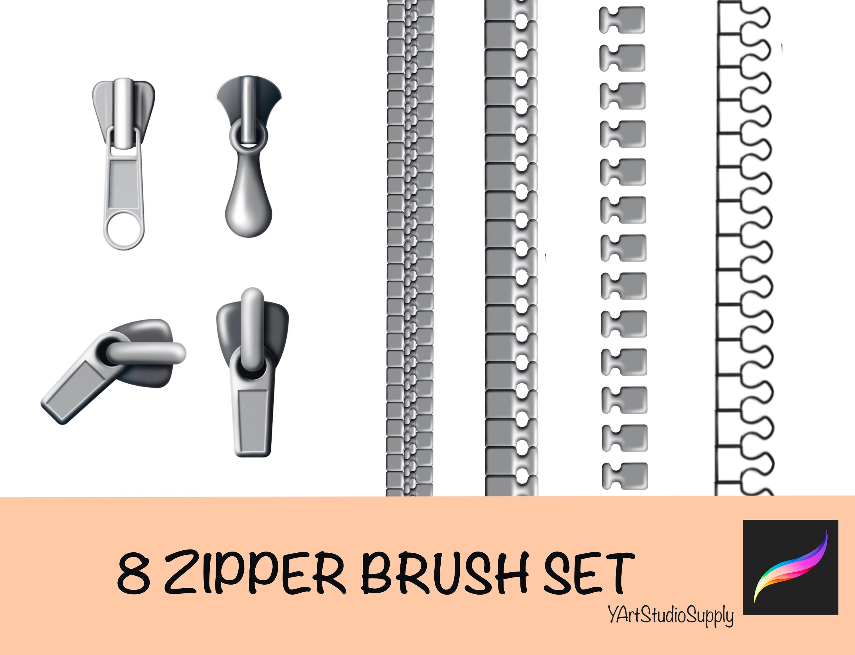6 Zipper Brush Set｜procreate Stamps - Etsy