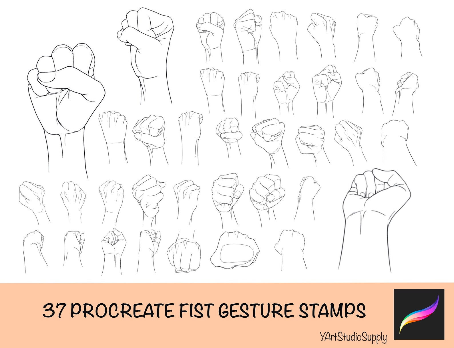 37 Fist Pose Hand Gesture Guide Stamps | Different Angle Hand Stamp ...