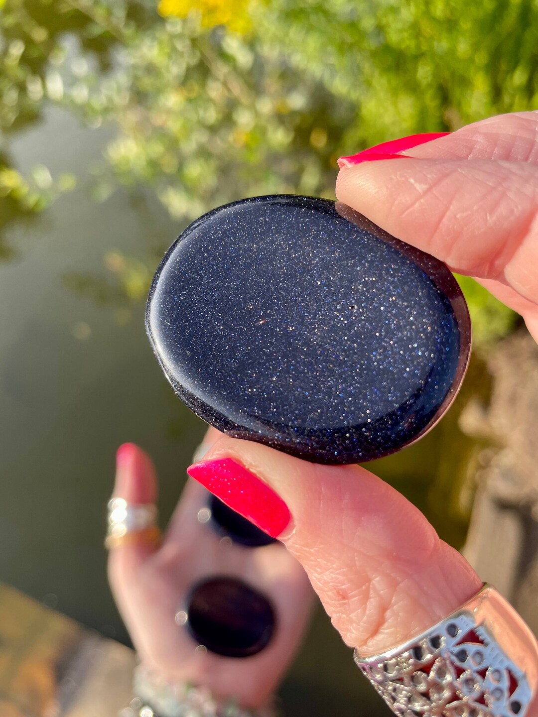 Blue Goldstone Worry Stone, Crystal Thumb Stone, Pocket Crystal ...