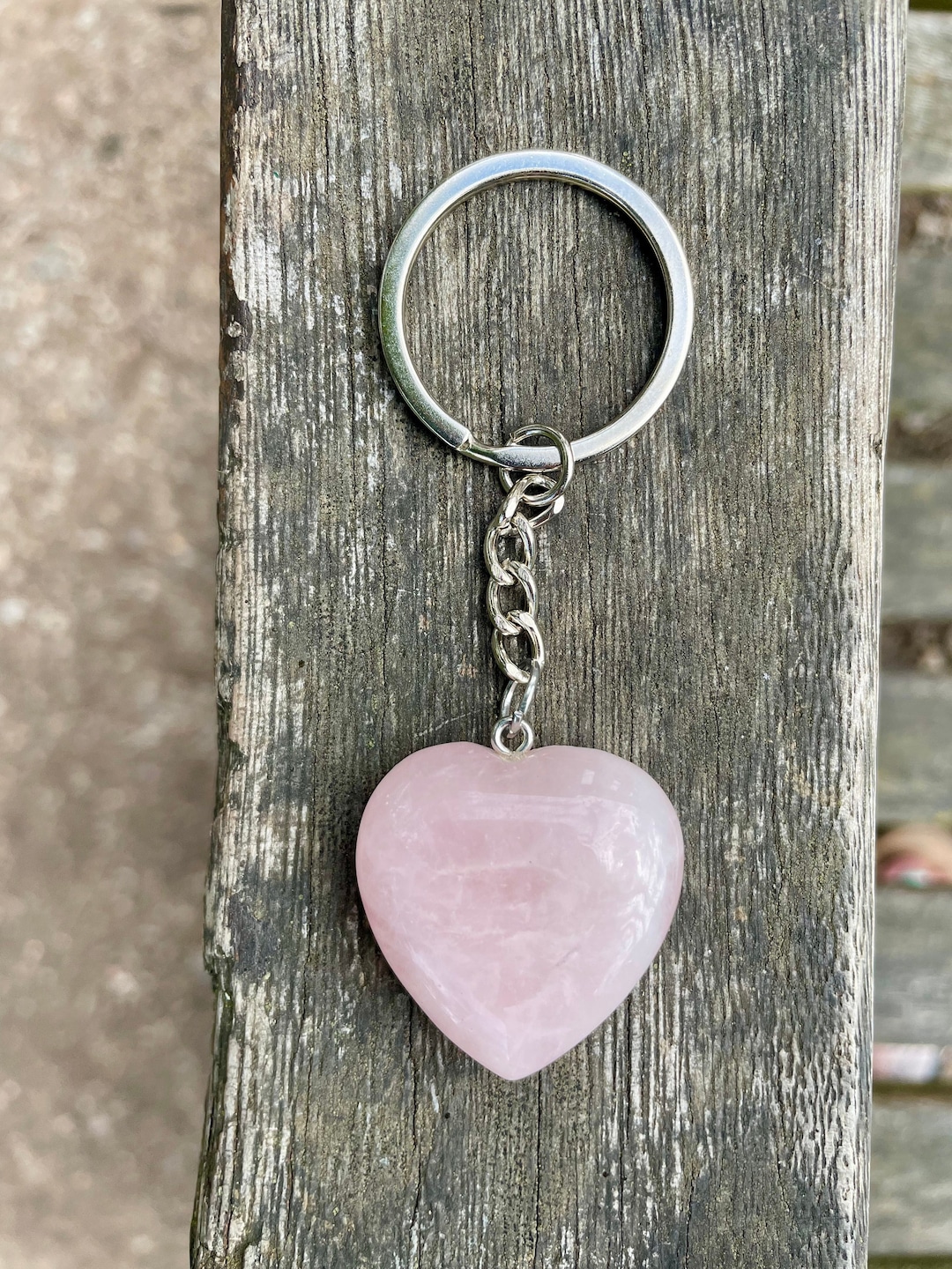 Rose Quartz Heart Crystal Keyring, Heart Shaped Crystal Keyring, Pink ...