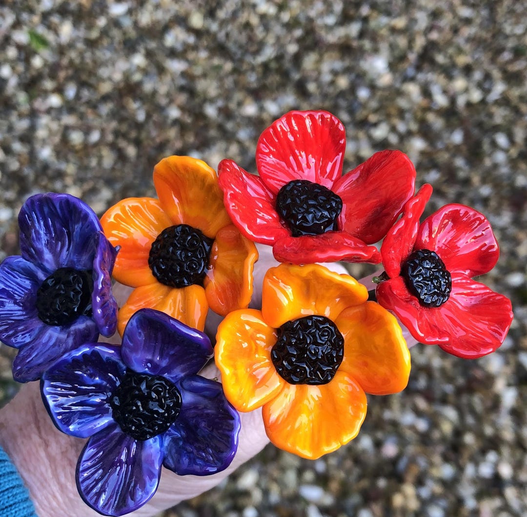 Large Size - Opaque Poppies Individual Flowers - Handmade Lampwork ...