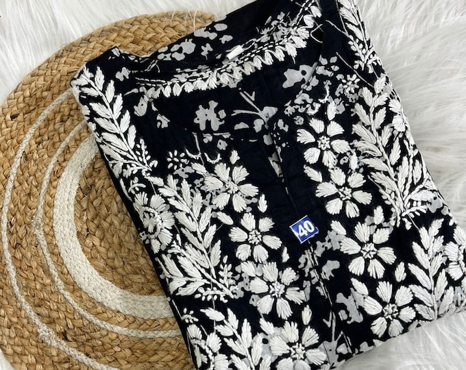 Cotton Chicken Work Straight Style Kurta/kurti for Women Chikankari ...