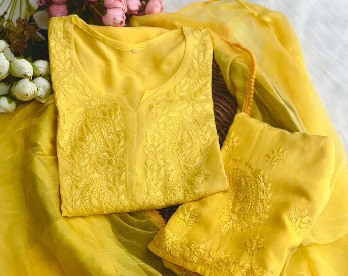 Tye Dye Mulmul Cotton Chicken Work Straight Style Kurta/kurti for Women ...