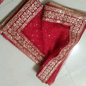 Royal Handmade Bridal Dupatta, Red Bridal Dupatta With Heavy Lace ...