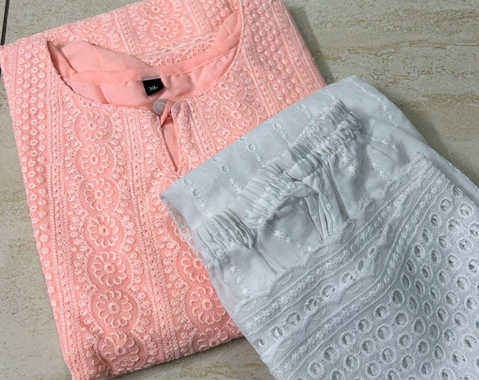 Georgette Fancy Chicken Work Straight Style Kurta/kurti for Women ...