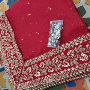 Royal Handmade Bridal Dupatta, Red Bridal Dupatta With Heavy Lace ...