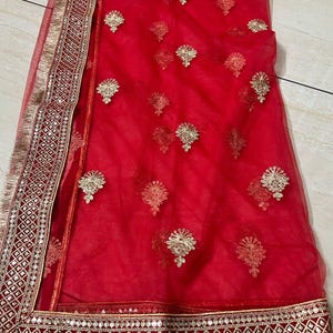 Royal Handmade Bridal Dupatta, Red Bridal Dupatta With Heavy Lace ...