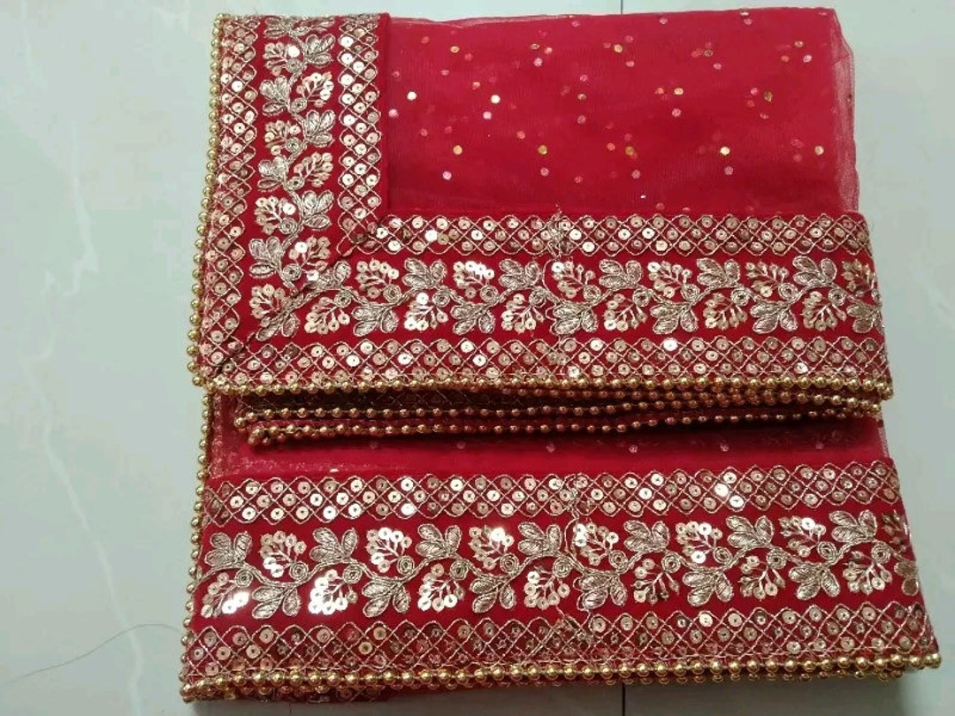 Royal Handmade Bridal Dupatta, Red Bridal Dupatta With Heavy Lace ...