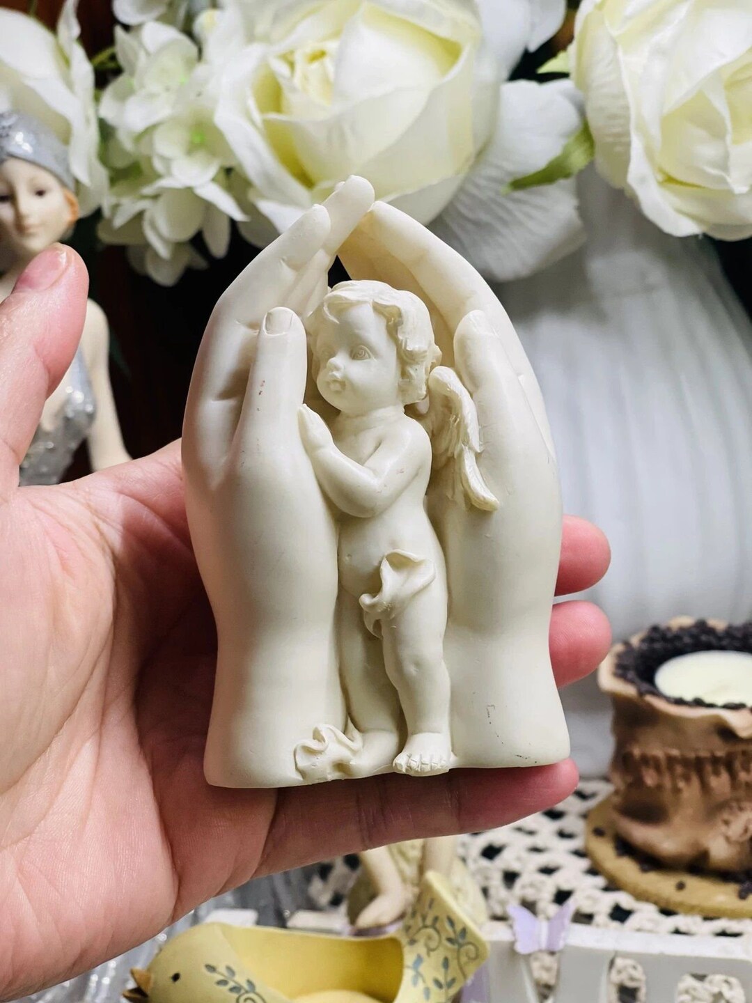 3d Angel in Hand Mold Candle Mould Silicone Melt and Pour Craft ...