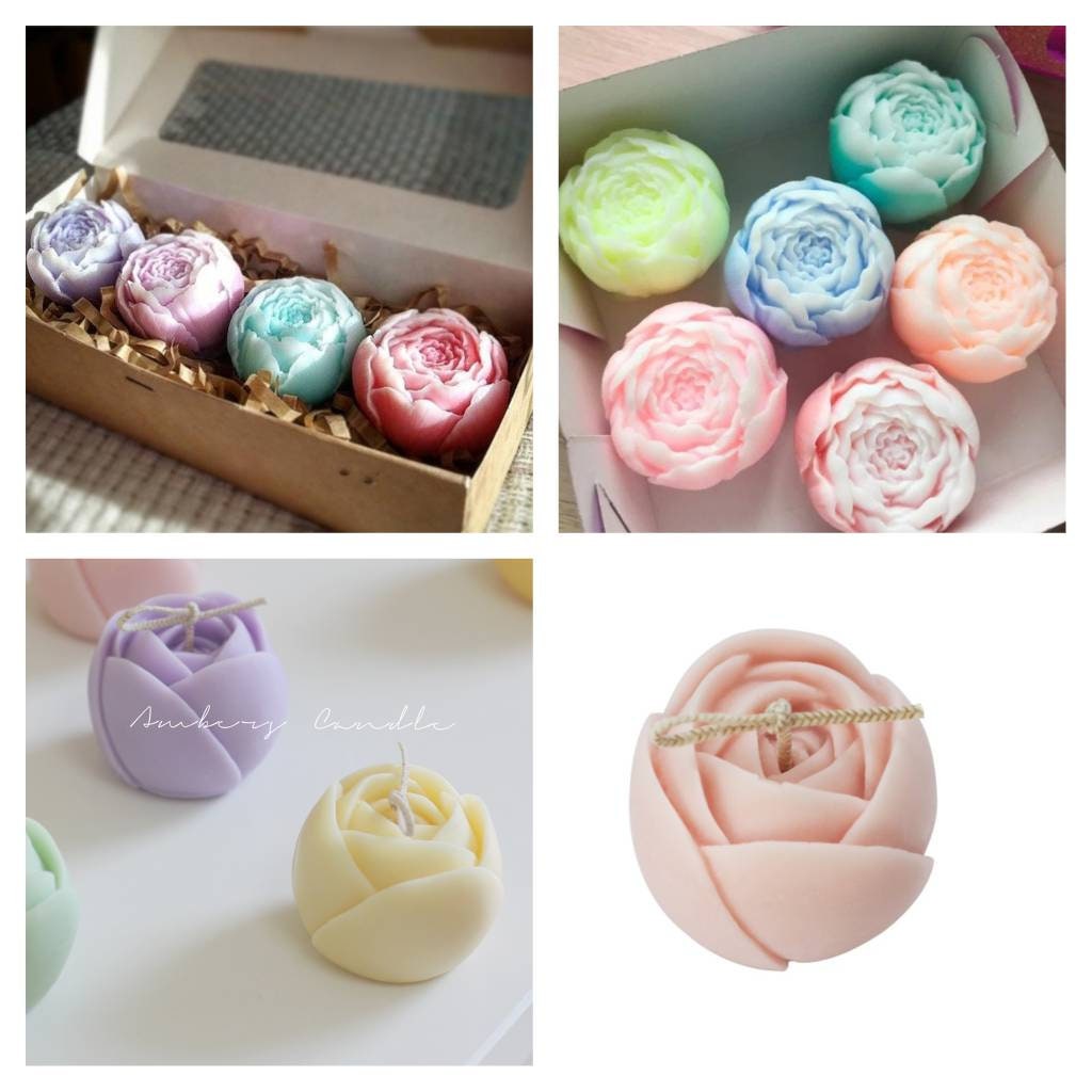 Small Peony Rose Flower Floral Soap Candle Clay Resin Silicone Mold ...