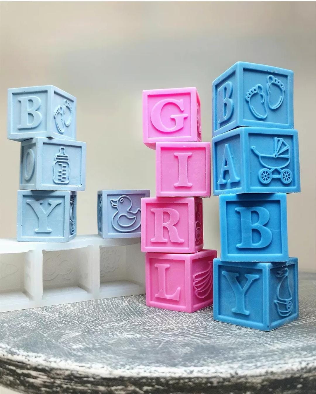Baby Shower Boy Girl Design 4 Cavity Small Baby Blocks Handmade Soap ...