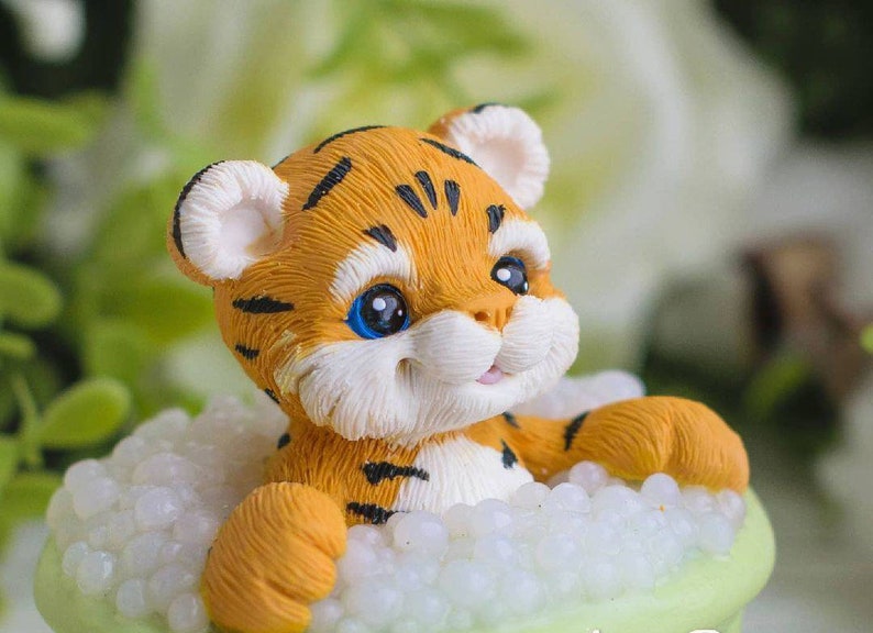 Cute Baby Tiger Teddy Bear in Bath Tub Mold Mould Silicone Soap Candle ...
