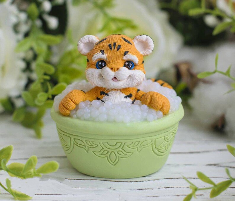 Cute Baby Tiger Teddy Bear in Bath Tub Mold Mould Silicone Soap Candle ...