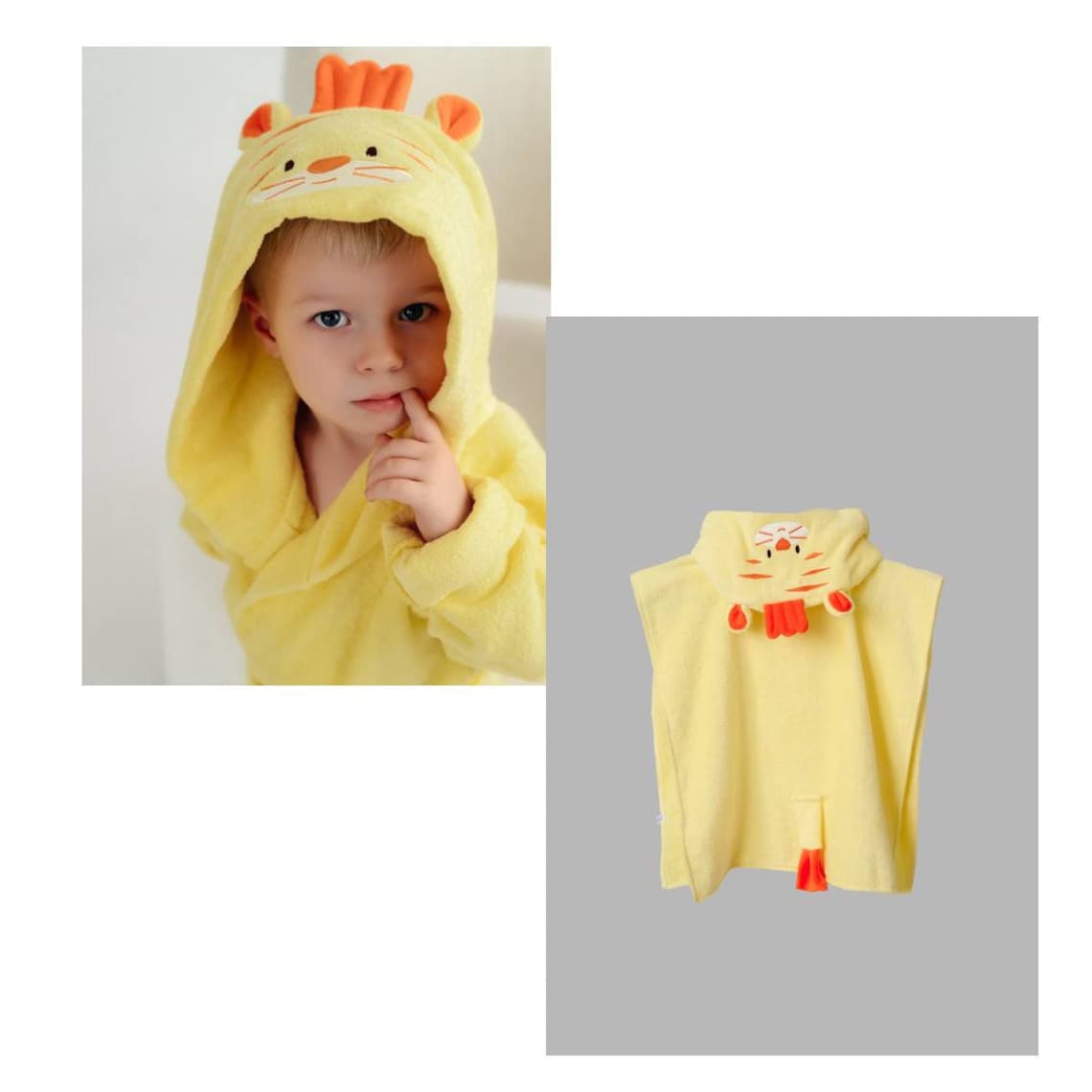 Tiger Personalized Hooded Poncho Robe Kids Terry Bathrobe for Boys and ...