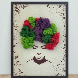 Framed Moss Art Wall Decor/ Moss Hair Woman Face Art/ Florist Moss ...