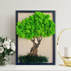 Moss Wood Wall Art Decor/ Framed Accent Home Decor Bonsai/ Reindeer ...